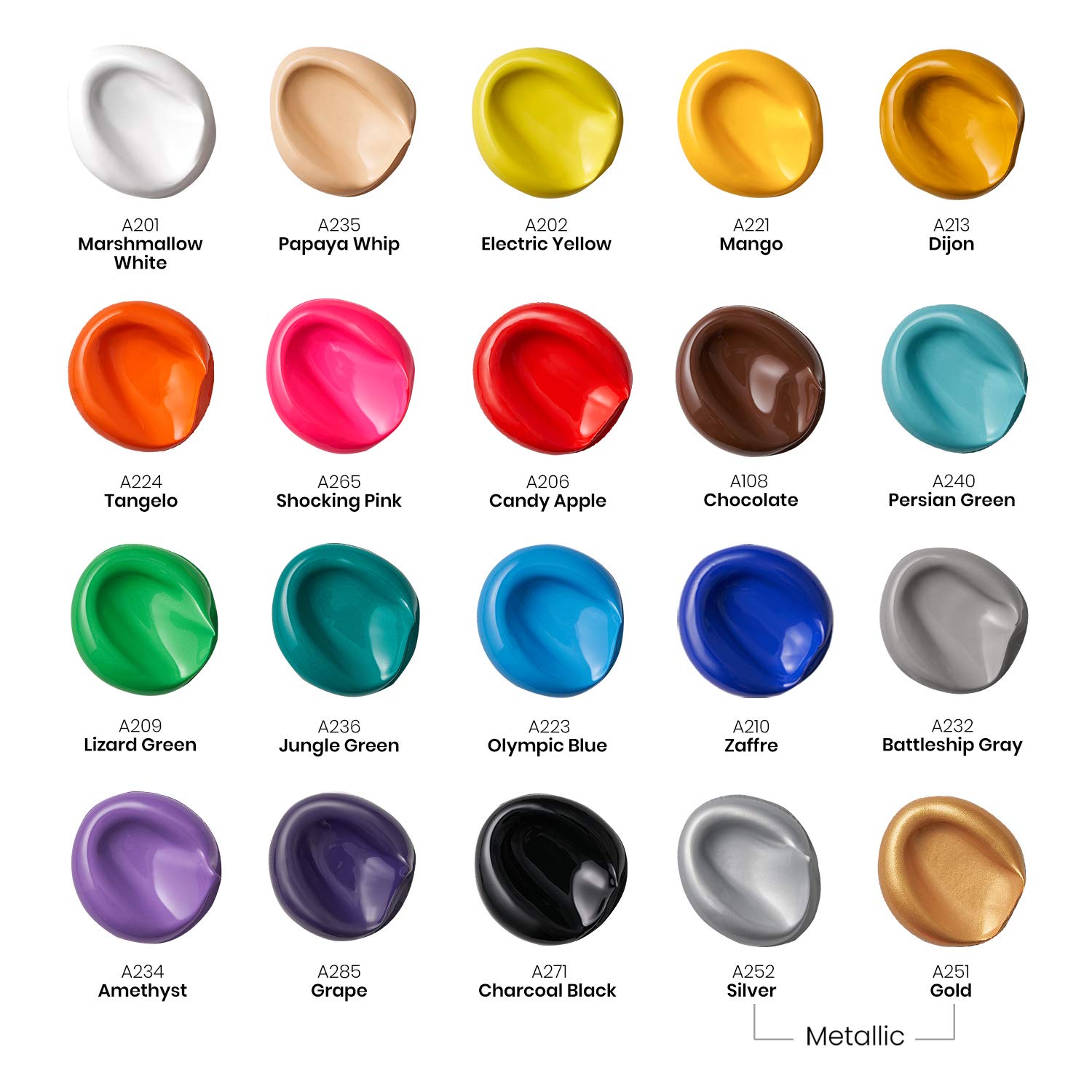ARTEZA Outdoor Acrylic Paint Set, 20 Colors, 2 ounce Bottles, Multi-Surface Paints for Rock, Wood, Fabric, Leather, Paper, Canvas and Wall Painting