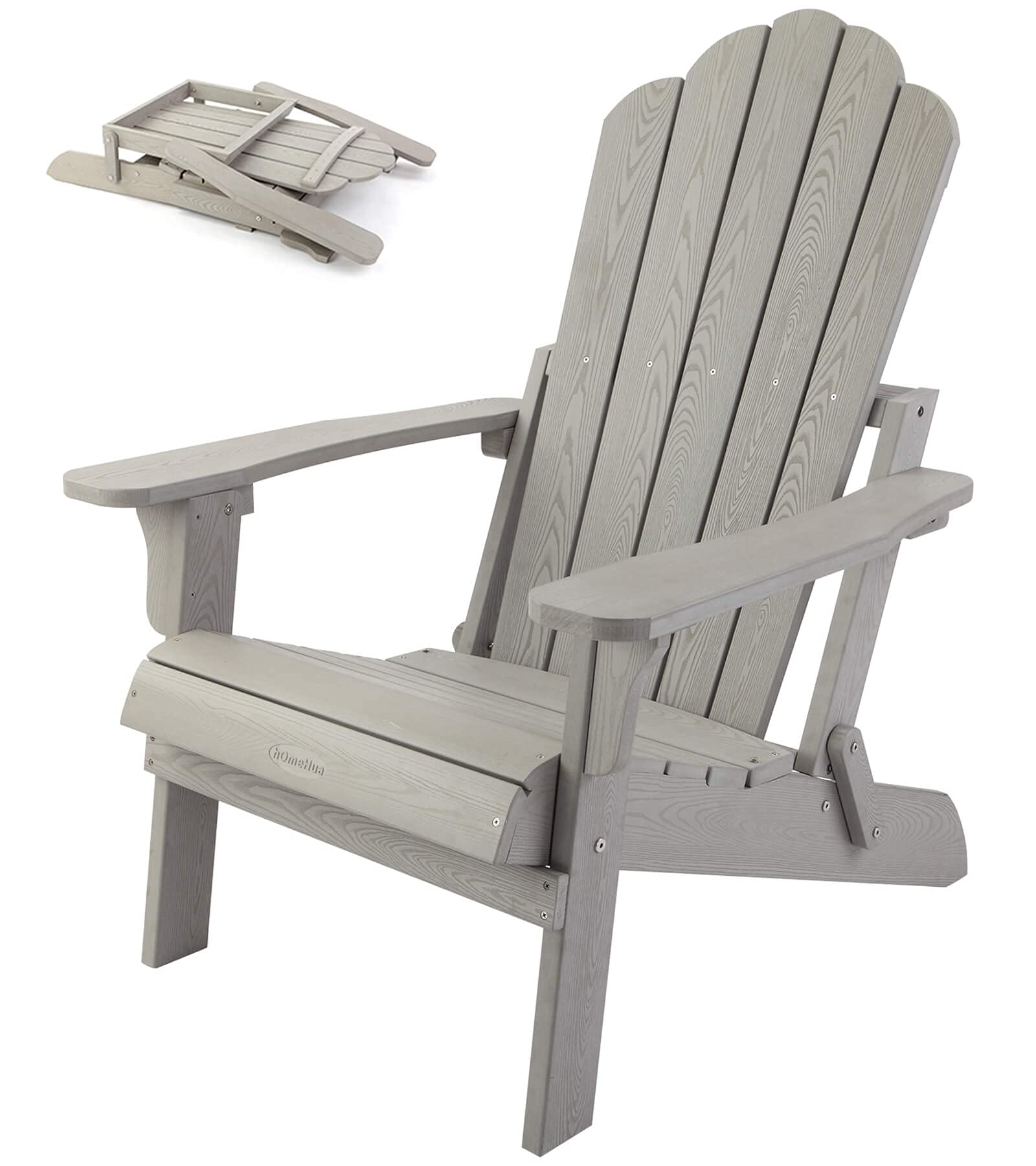 hOmeHua Folding Adirondack Chair Weather Resistant, Hard Plastic Imitation Wood Stripes Adirondack Chair, Easy to Fold Move & Maintain, Outdoor Chair for Patio, Backyard Deck, Fire Pit - Gray