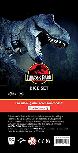 Jurassic Park Dice Set | Collectible d6 Dice Featuring Dinosaurs & More - Jurassic Park Logo, Dilophosaurus, Triceratops, Brachiosaurus, Velociraptor, and T-Rex | Officially Licensed 6-Sided Dice