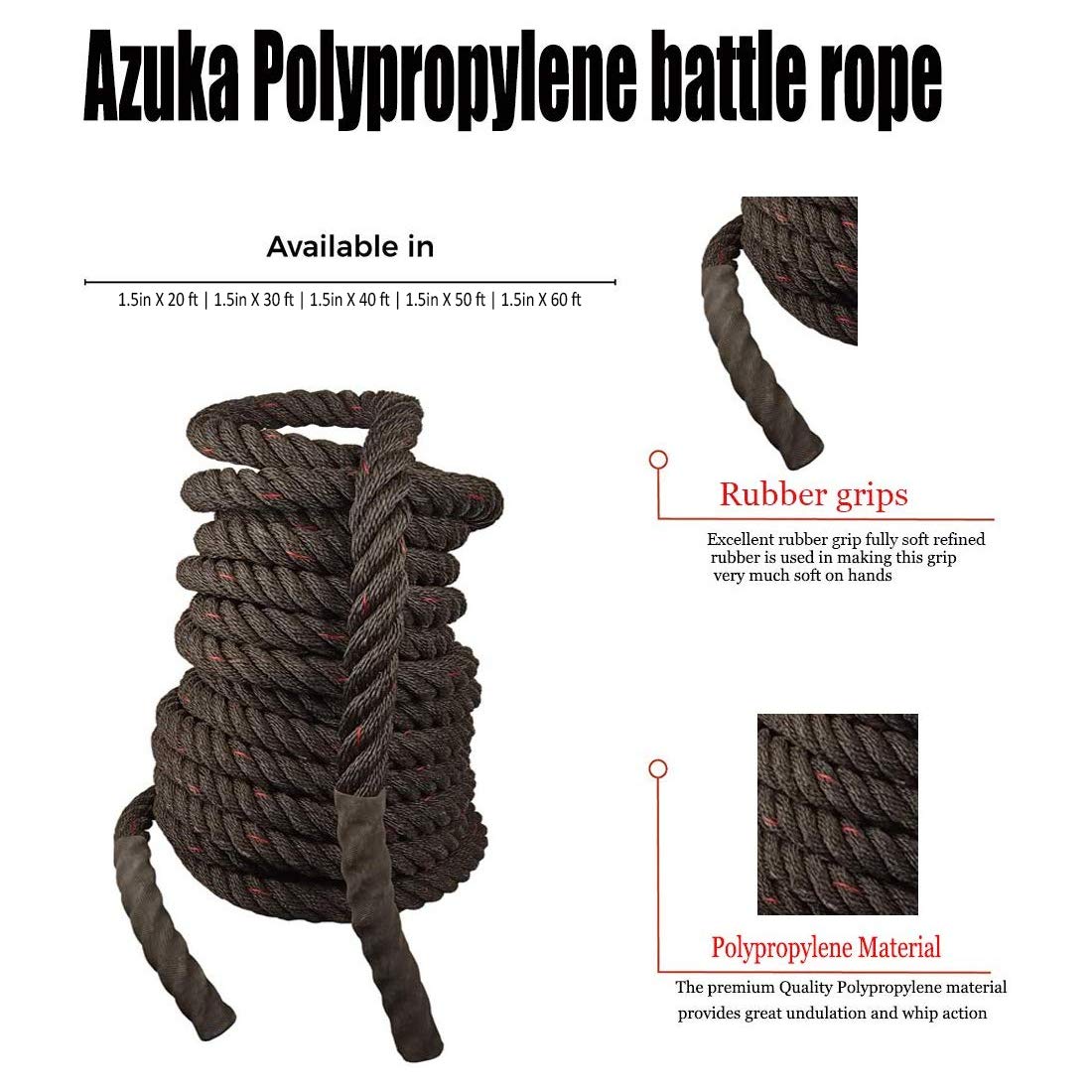 Azuka® Ultimate Fitness Strength Training Battle Rope 1.5 inches X 20 Ft Polypropylene (Black with Red Tracer)