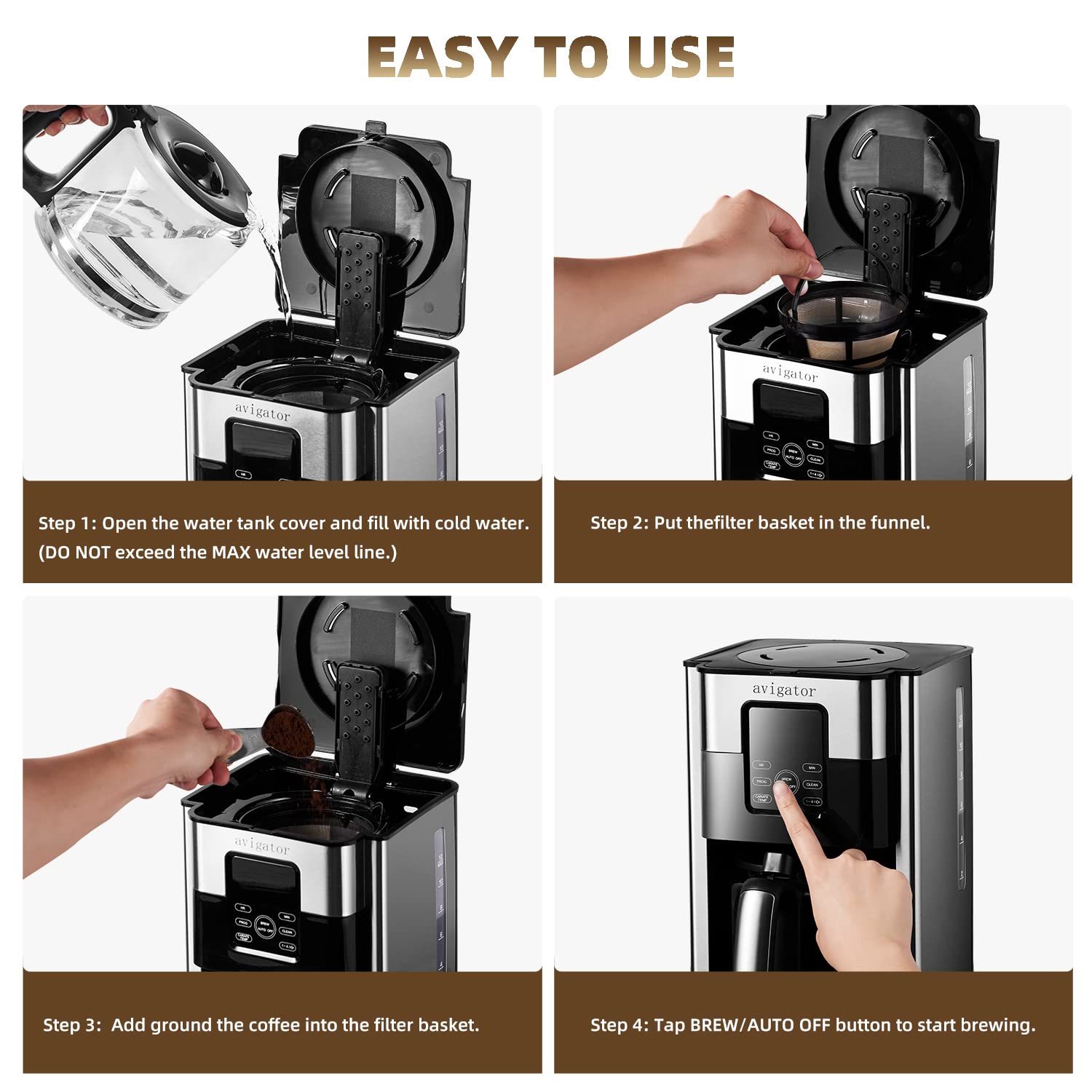 avigator Coffee Maker, 12-Cup Drip Coffee Machine with Classic and Rich Brews, 24H Promgrammable Timer, 3-Mode Keep Warm, 12-hole Showerhead System (CM1706)