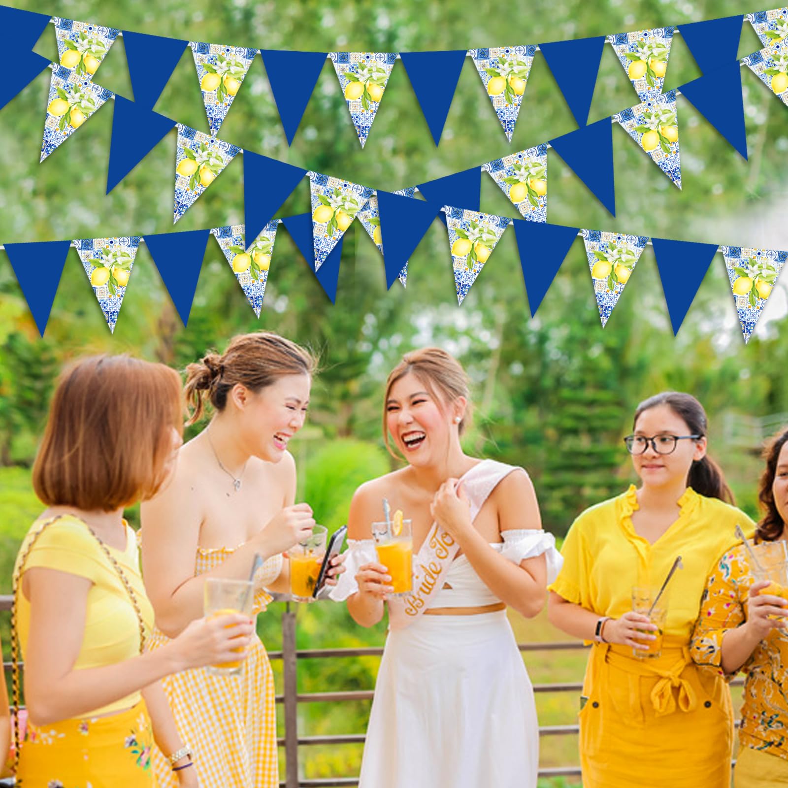 Blue and Lemon Party Decorations - 3pcs Lemon Bunting Banners, Lemonade Hanging Triangle Banner Garland for Lemon Wedding Engagement Bridal Shower Bachelorette Baby Shower Birthday Party