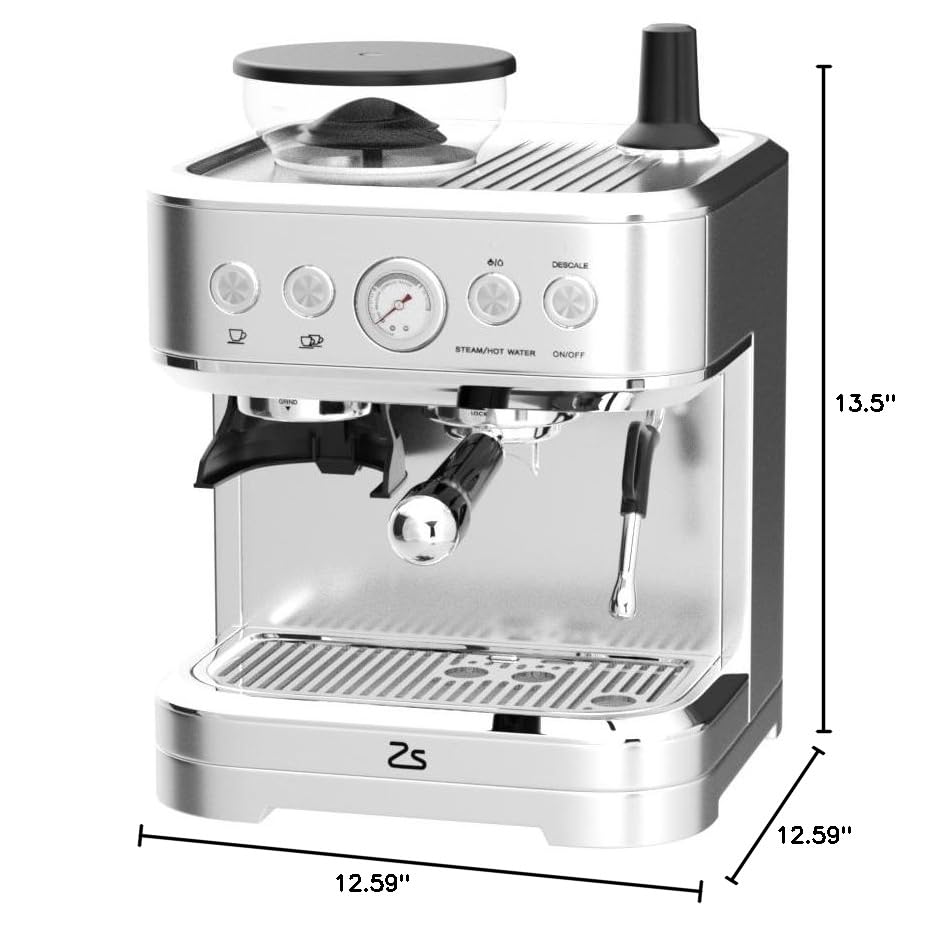 Zstar Espresso Machine with Grinder, Upgraded 15 Bar Automatic Espresso Coffee Maker with Milk Frother for Cappuccino Latte