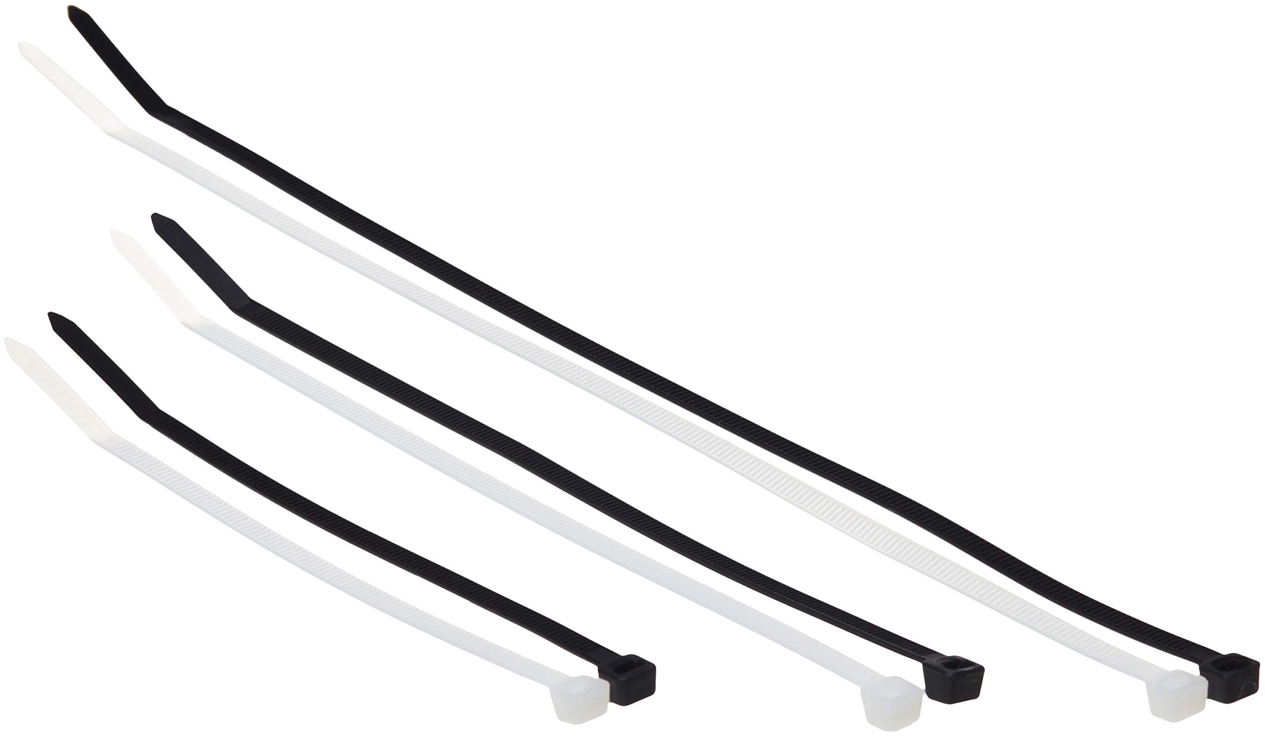 Amazon Basics Assorted Self-Locking Nylon Cable Zip Ties (6, 8, and 12 Inch), 300 Pack - Black and White