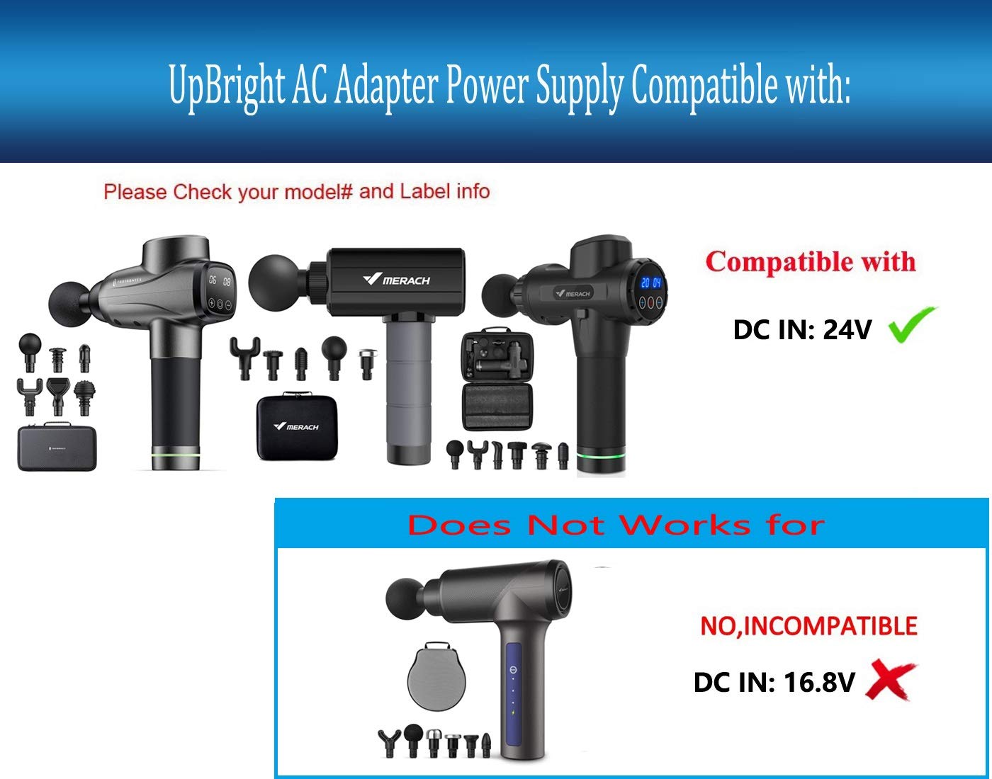UPBRIGHT 24V 0.65A AC Adapter Compatible with Merach Electric Percussion Massage Gun Therapy Massager 1527H MG-001 TaoTronics TT-PCA003 Li-ion Battery 25.2V 0.6A 2400mAh 2500mAh Power Supply Charger