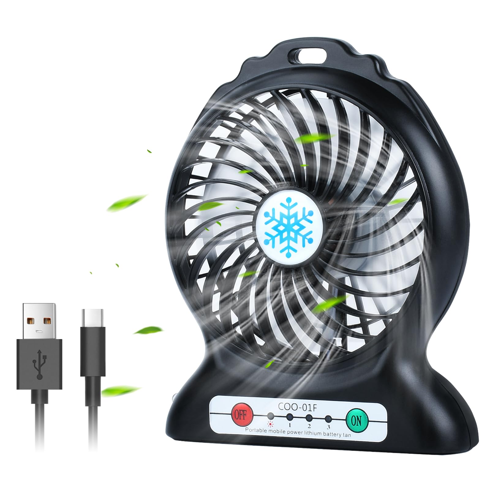 GGH Portable Fan Rechargeable,Personal Desk Fan,Small Battery Operated USB Fan with Flashlight,3 Speeds Wind Quiet Mini Desktop Fan for Travel,Camping,Bedroom,Office