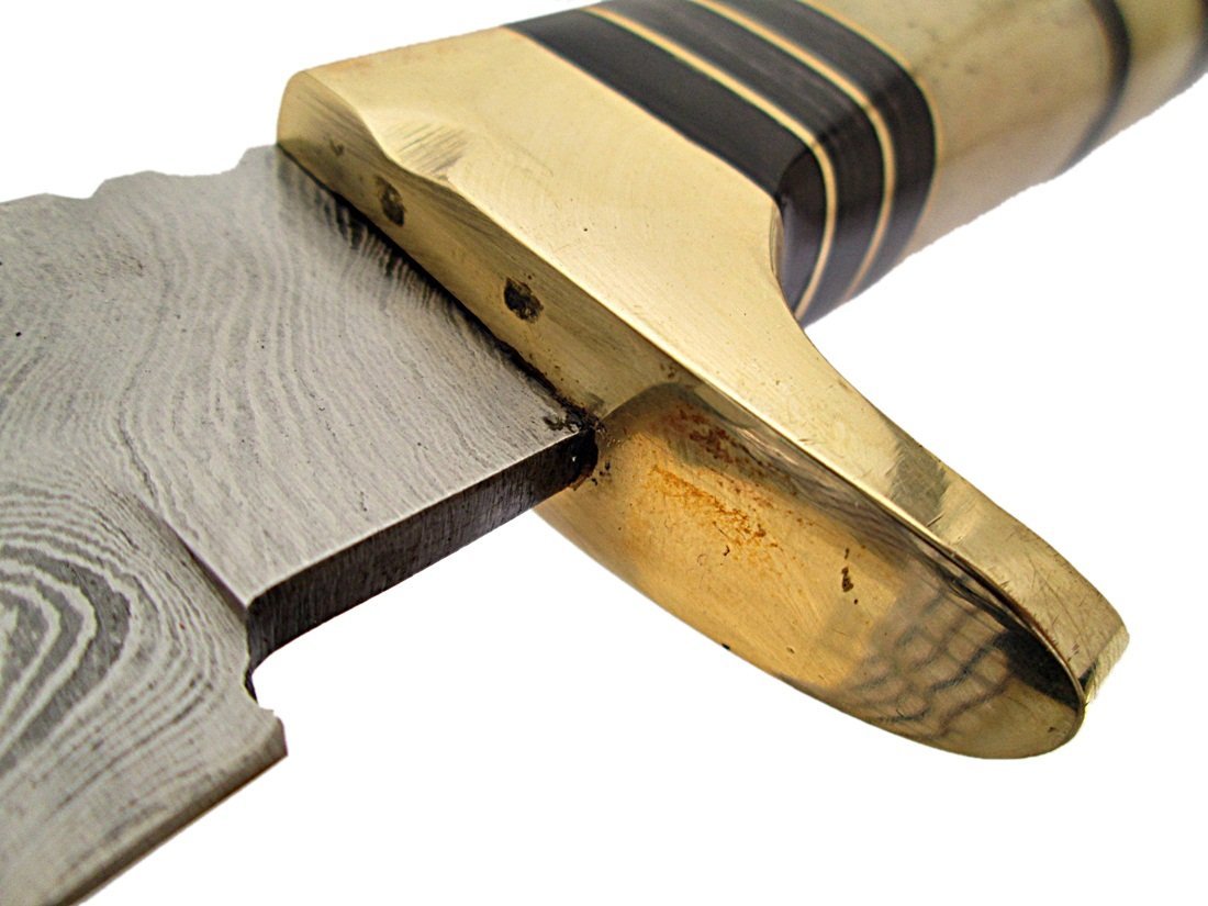 AishaTech Aegis Hunting Knife Damascus Steel Blade Bone and Wood Handle