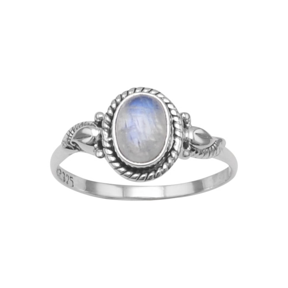AzureBella Jewelry Rainbow Moonstone Ring with Rope and Leaf Design Sterling Silver-8