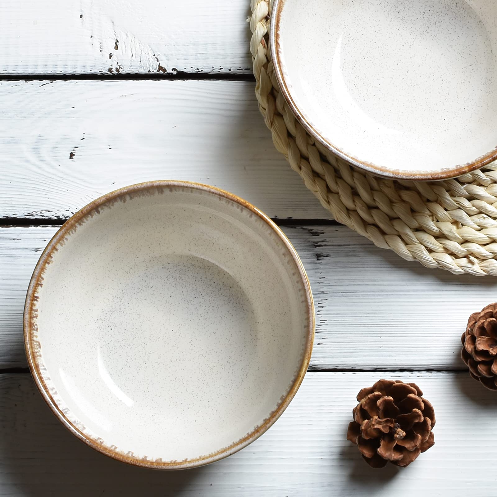 Bosmarlin Ceramic Soup Bowl Set of 4, 28 Oz, Cereal Bowl for Oatmeal, Dishwasher and Microwave Safe (Beige, 6 inches)
