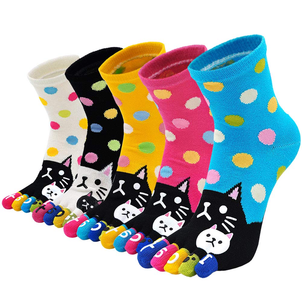 Artfasion Women's Toe Socks Cotton Comfy Low Cut Ankle with Reinforced Heel and Toe Crew Socks for Ladies
