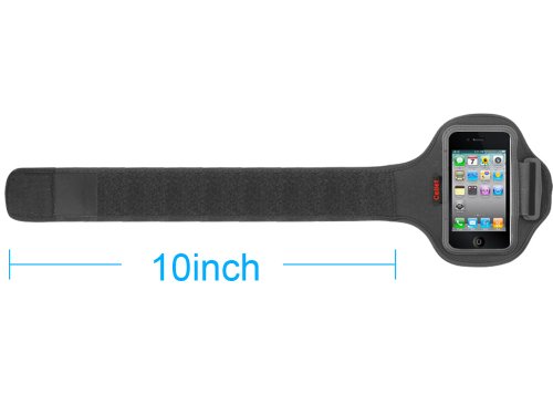 Armband for Apple iPhone 5 5s 4 4S (10 inches long band) -Neoprene-Lightweight-Washable- by Cellet – Black - Retail Packaging