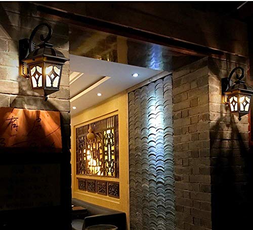 Ksainiy Waterproof Garden Light Retro Glass Lantern Shape Wall Lights Sconce for Yard Home Stairs Patio Garden Driveway Outdoor Decoration Edison Wall Light