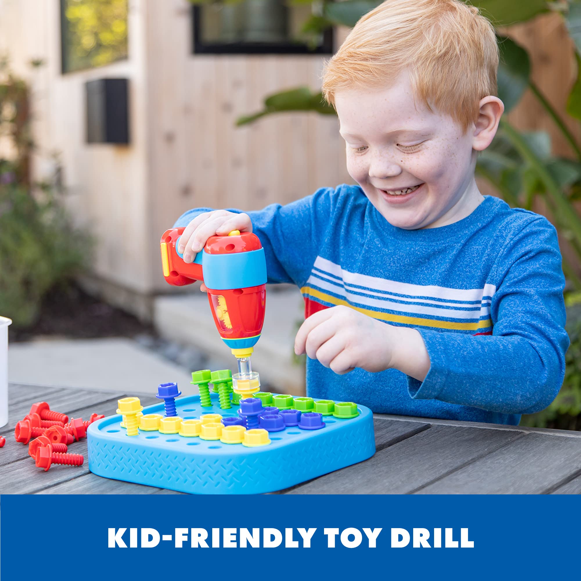 Educational Insights Design & Drill Bolt-It Bucket with Electric Drill Toy, 56 Pieces, STEM Toy, Gifts for Boys & Girls, Ages 3+