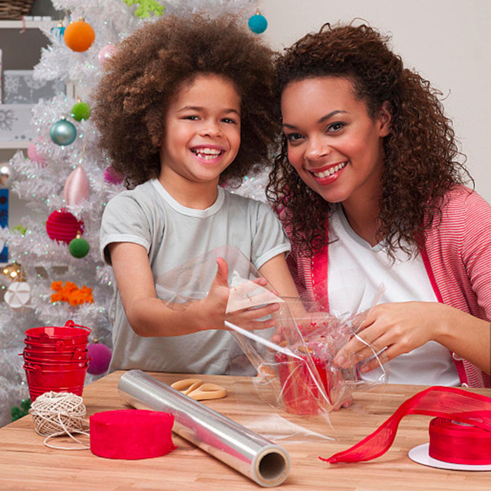 Adorox 40" Inch 100' Ft (FOLDED) Clear Cellophane Wrap Roll Christmas Holidays Thanksgiving Easter Halloween Mothers Day (Meets FDA specifications)