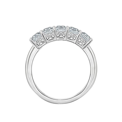 Amazon Essentials Platinum or Gold Plated Sterling Silver Asscher-Cut 5-Stone Ring made with Infinite Elements Cubic Zirconia, Size 6, (previously Amazon Collection)