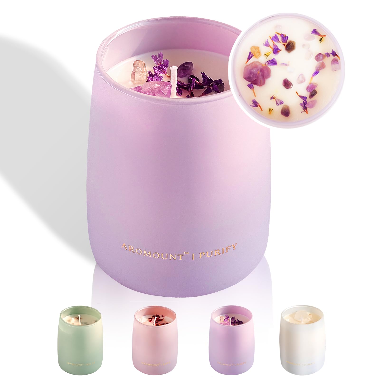 Lavender Vanilla Scented Candle with Crystal Inside,Luxury Candle Gift for Women,10oz Crystal Natural Soy Candle,Spiritual Aromatherapy Candle for Home Scented | Purify