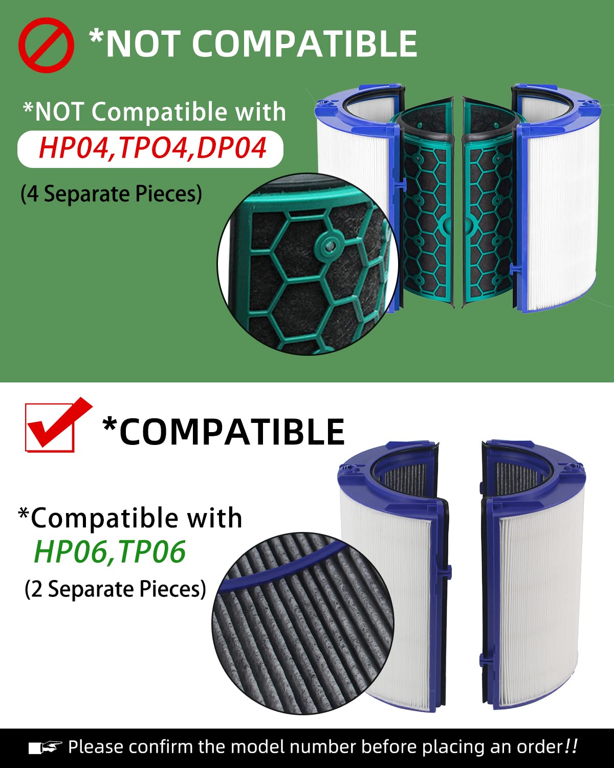 KTSIM 360 Combi Glass HEPA+Carbon Air Purifier Filter Compatible with Dyson TP06, HP06, PH02 Air Purifier and More