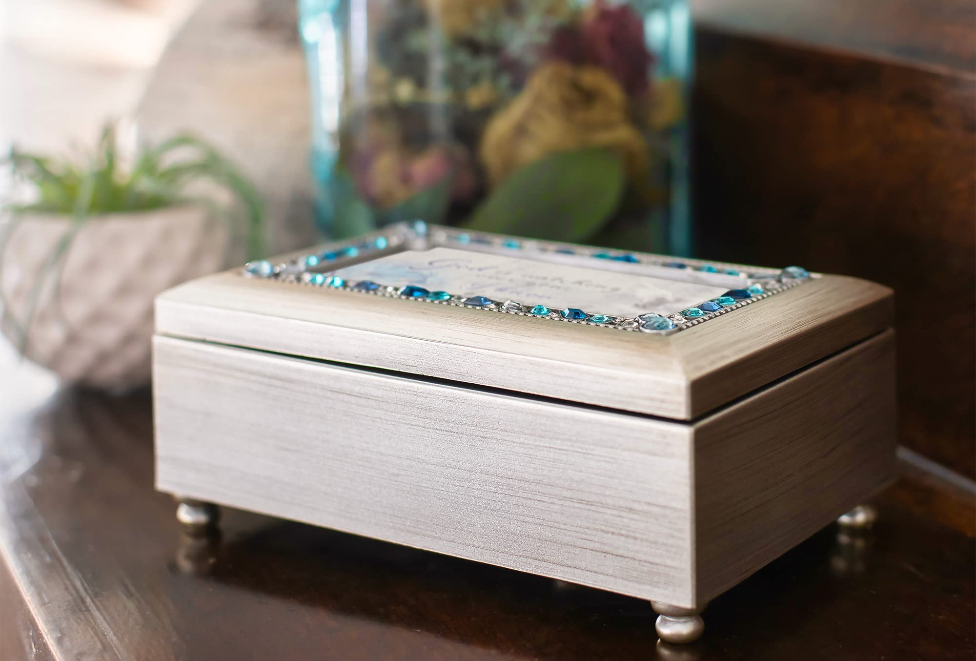 Cottage Garden Watching Over You Champagne Silver Petite Jeweled Music Box Plays Friend in Jesus