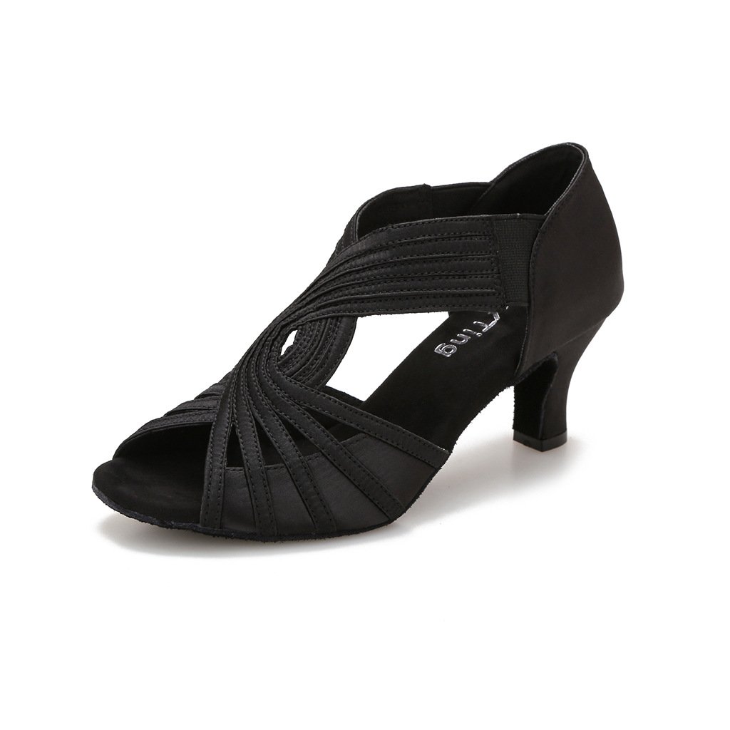 Ballroom Dance Shoes Women Latin Salsa Practice Dancer Shoes 2.5'' Heels YT02(8, Black)