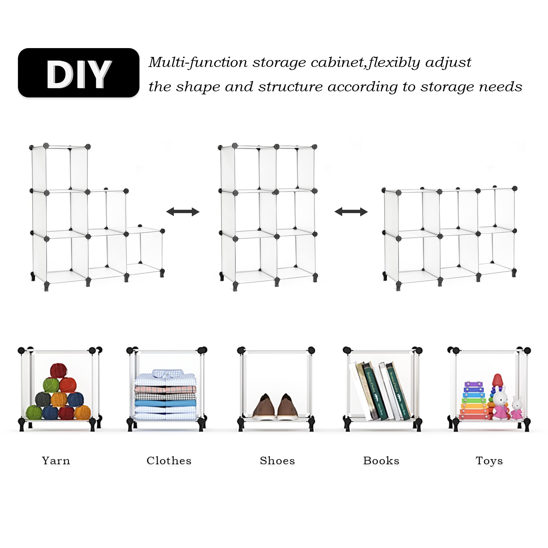 AWTATOS Cube Storage Organizer, Storage Cubes Shelves Bookshelf, 6 Cube Closet Organizers and Storage, DIY Stackable Plastic Clothes Organizer Shelving for Bedroom, Home Office, Translucent