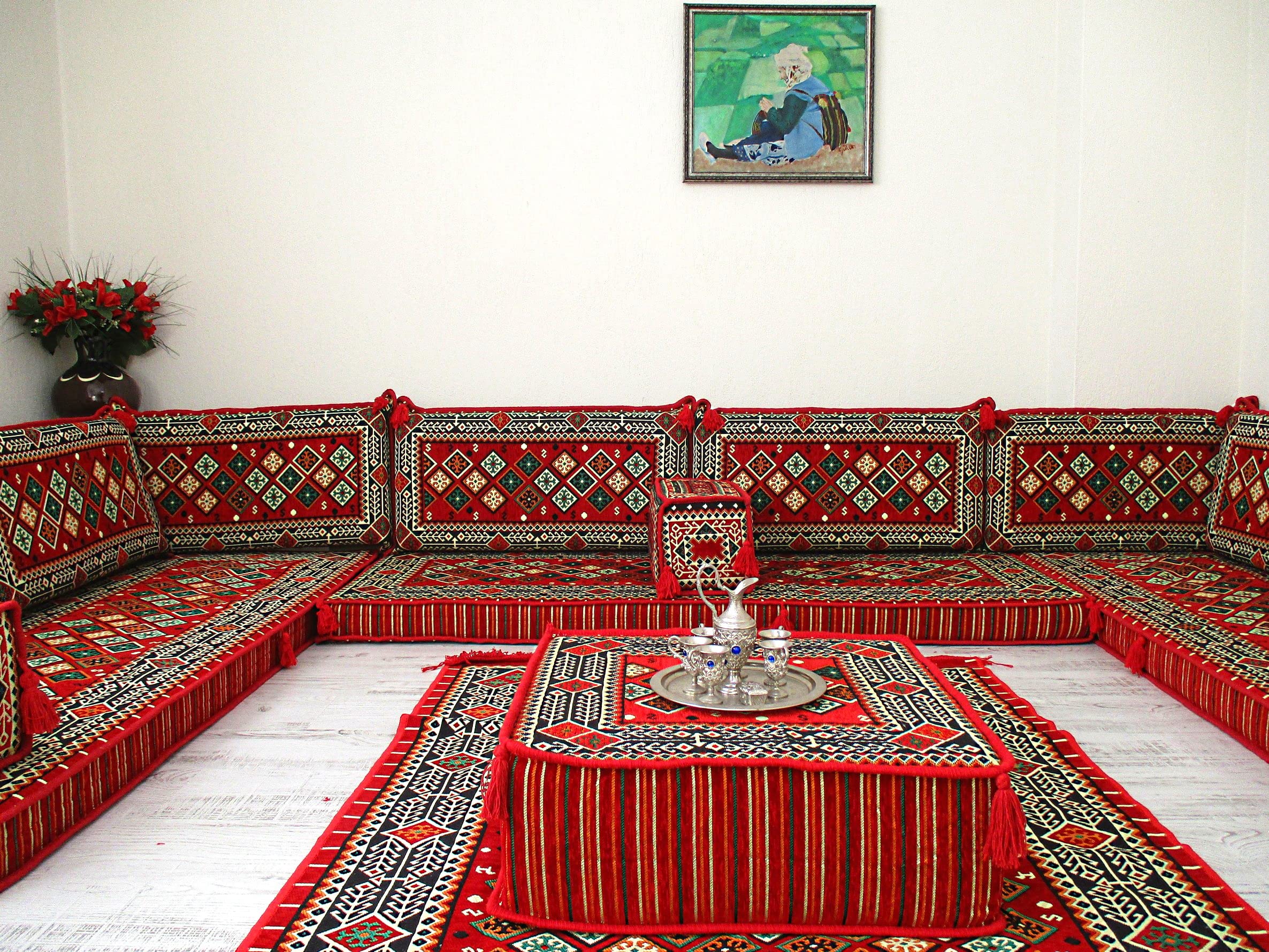 Arabic U Shaped Floor Sofa, Arabic Floor Seating, Arabic Majlis Sofa, Arabic Couches, Arabic Living Room Furniture