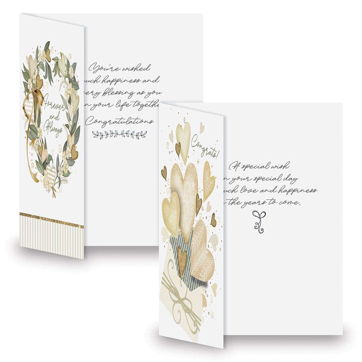 Current Wedding Stripes Congratulations Bride & Groom Greeting Cards by Nicoll Tamarin - Set of 8 (4 Designs), Large 5" x 7", Sentiments Inside, includes White Envelope