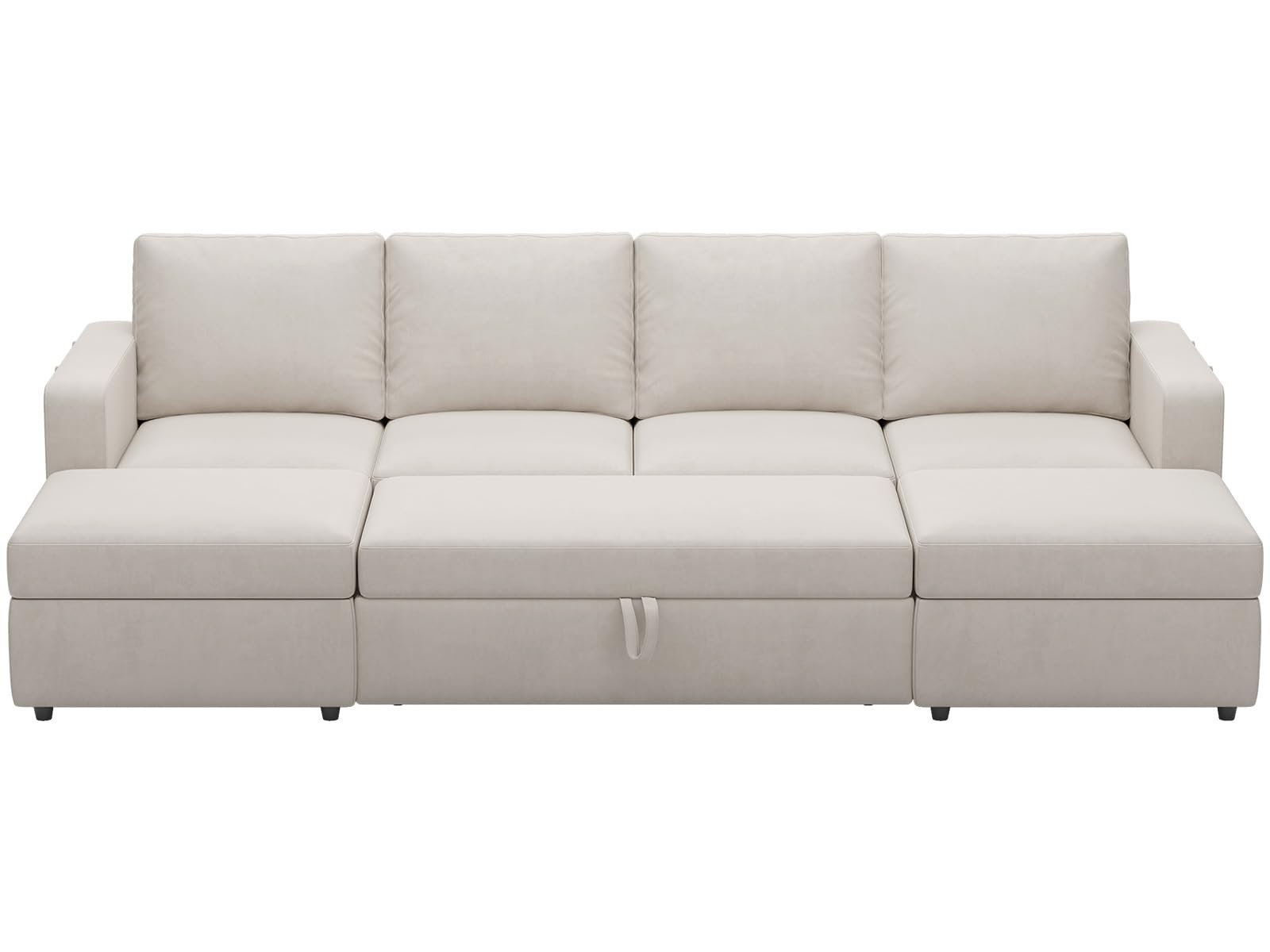Belffin U Shaped Sectional Sleeper Sofa with Pull Out Bed Convertible Velvet Modular Sectional Couch Bed with Storage Ottoman Beige