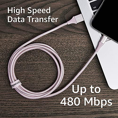 Amazon Basics iPhone Charger Cable, Nylon USB Type A to Lightning, MFi Certified, For Apple iPhone 142, 13, 12, 11, X, Xs, Pro, Pro Max, Plus, iPad, 10,000 Bend Lifespan, 6 feet, 2 Pack, Rose Gold