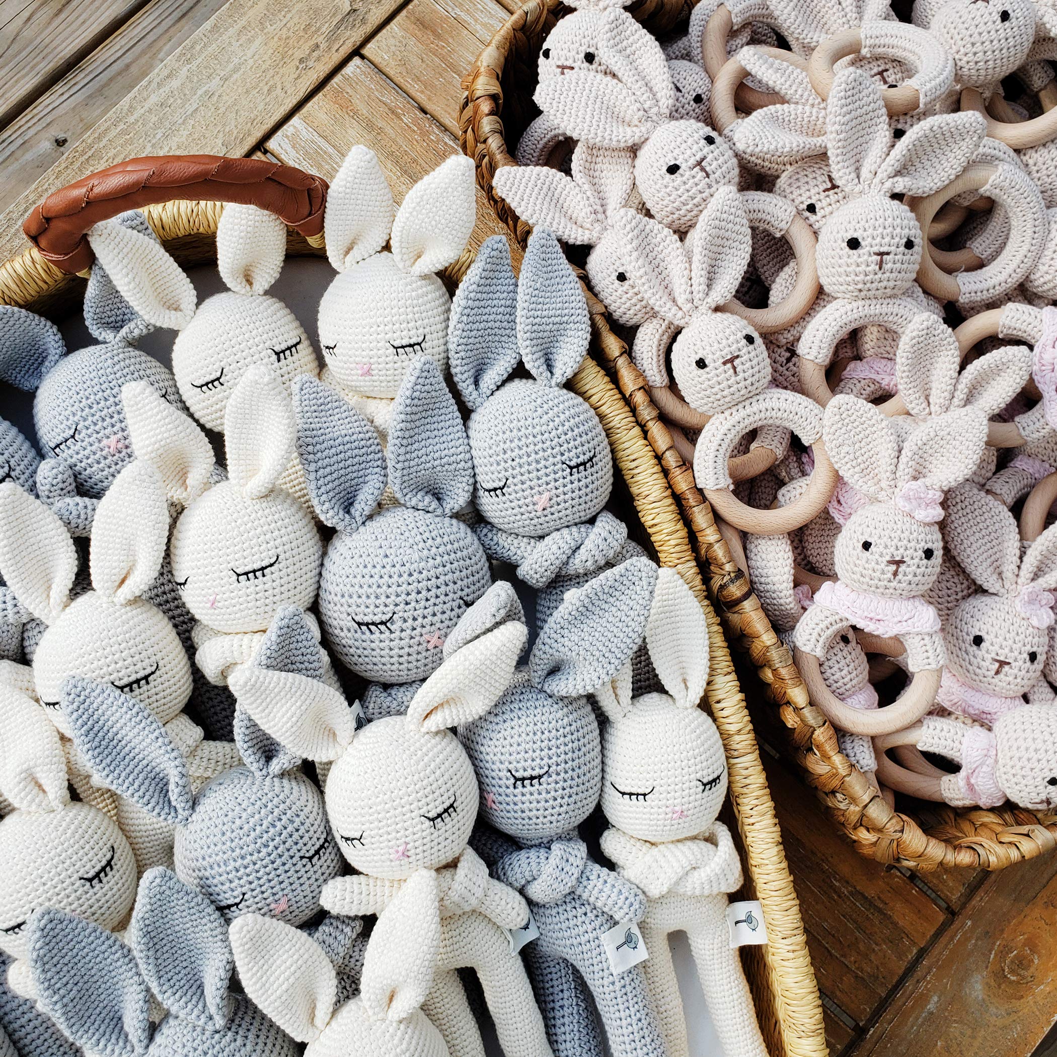 Cotton Crochet Bunny Doll Rattle Sleepy Head Bunny Toy | 13 inch Baby First Stuffy Amigurumi Buddy Security Blanket Newborn Photo Prop (White Sleepy Bunny)