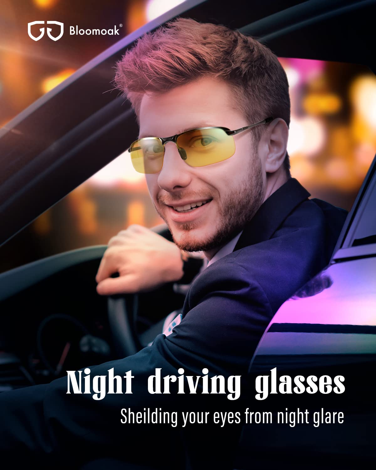 B BLOOMOAK Night Driving Glasses, Polarized Sports Night Vision Glasses - Anti glare, UV 400 Protection, Ultra Light(Yellow)