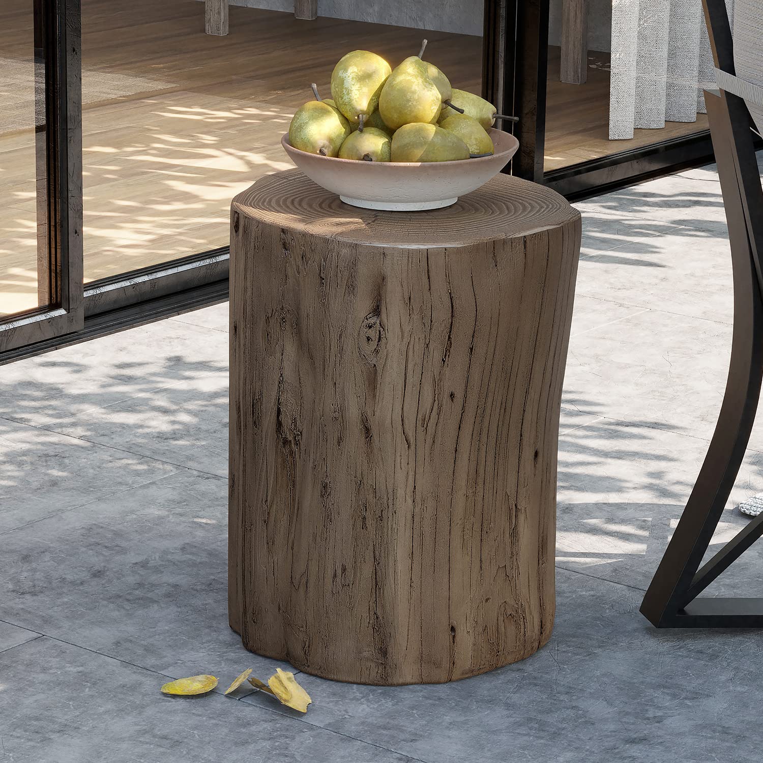 AQUILLA Rustic Stump Side Table, Brown Wood-Look End Table, Stump Accent Side Table Stool for Living Room