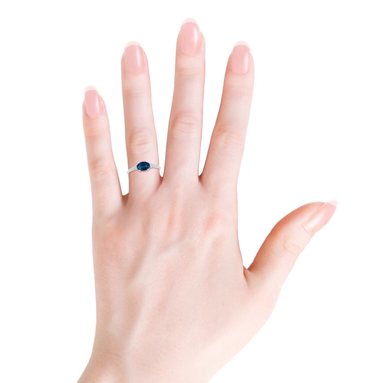 Angara London Blue Topaz Ring with Diamonds in sterling-silver (7x5mm) Size 7