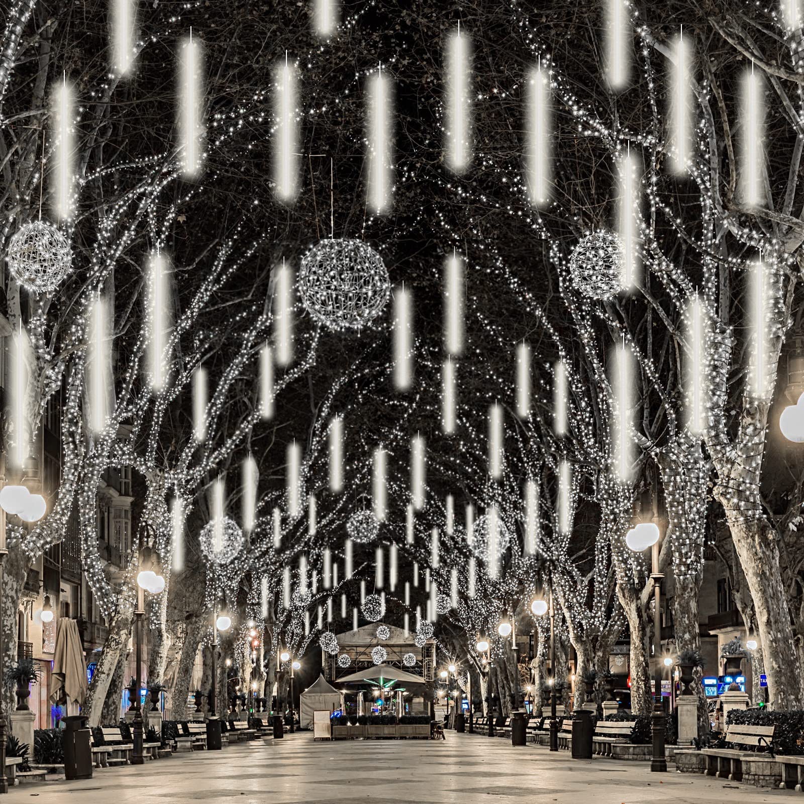 Falling Rain Drop 30cm 8 Tubes 240 LED Waterproof Outdoor Christmas Lights Cascading Icicle String Light for Indoor Outdoor Wedding Garden Tree Home Decor, White
