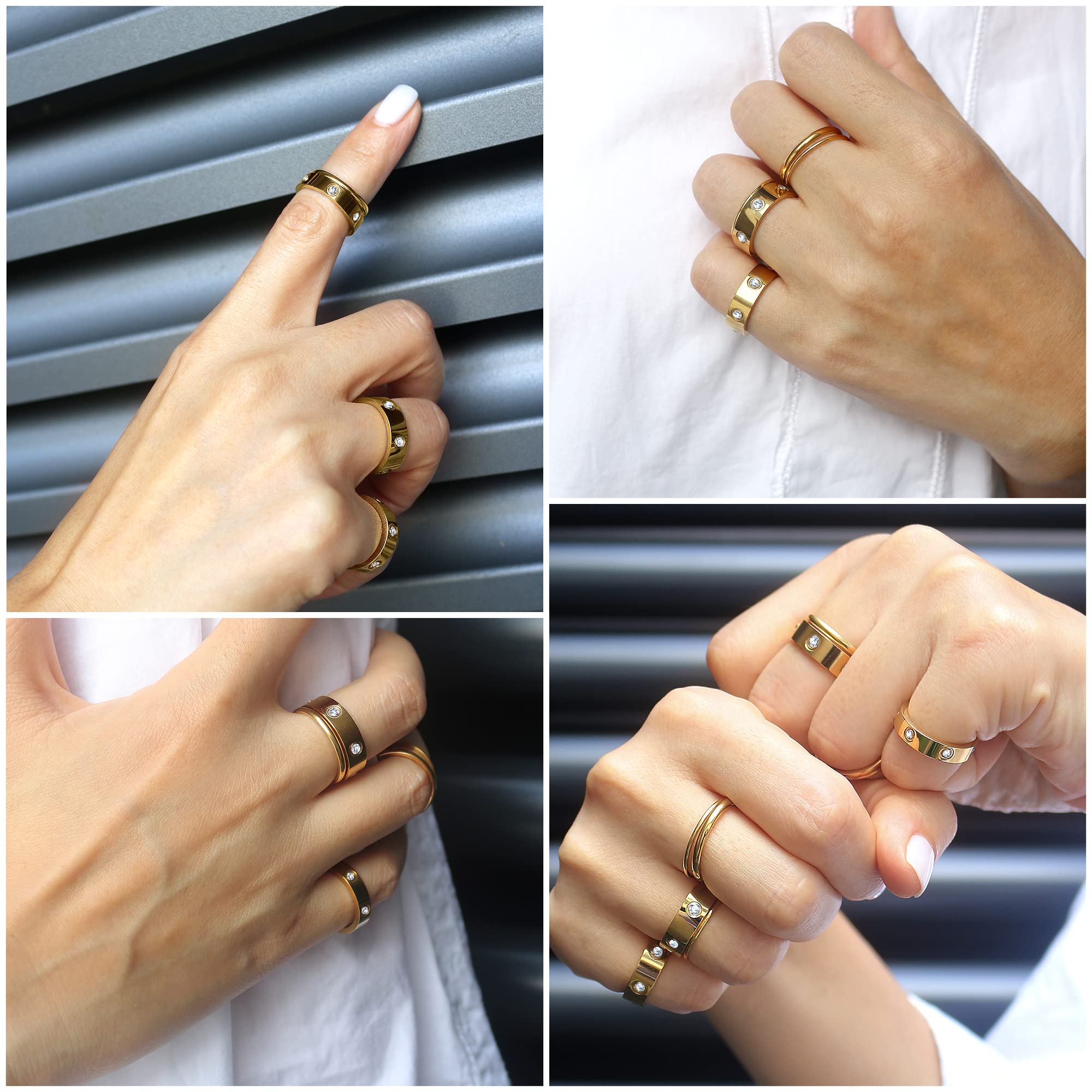adoyi Love Ring Gold Stackable Rings set for Women 14K Gold Plated Statement Ring Band Gift for Men with Cubic Zirconia Wedding Birthday Size 7