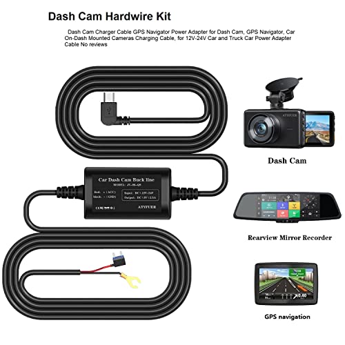 ATYFUER Dash Cam Hardwire Kit GPS Charger Cable GPS Navigator Charger Cable Mini USB Hard Wire Kit Dash Cam Power Cable for 12V Car and 24V Truck(11.5ft)