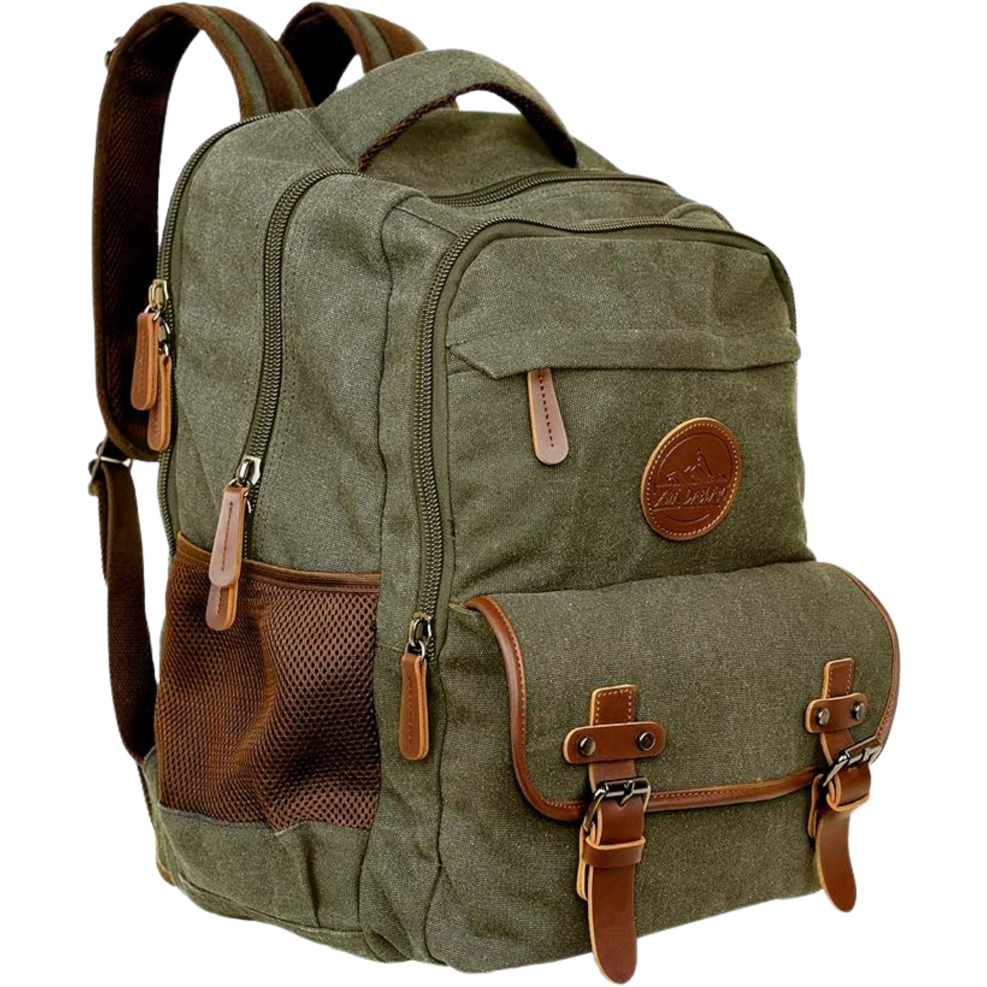 Ama Dablam Canvas Backpack | 18” Laptop Pocket | XL Size - 30L | Many Pockets | Durable Zippers (Olive)