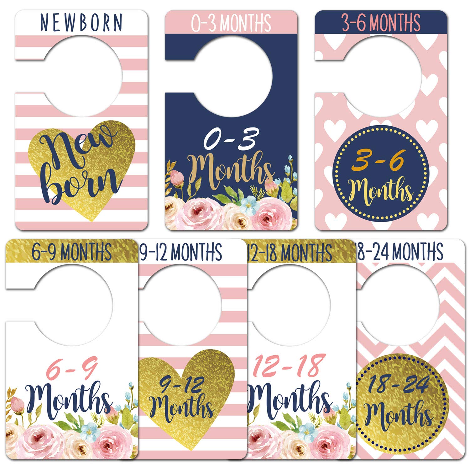 Baby Closet Size Dividers, Pink Floral Baby Closet Organizer for Girl, Newborn Wardrobe Divider Hangers to Arrange Clothes with Separator by Size or Age, Baby Shower, 0-24 Months