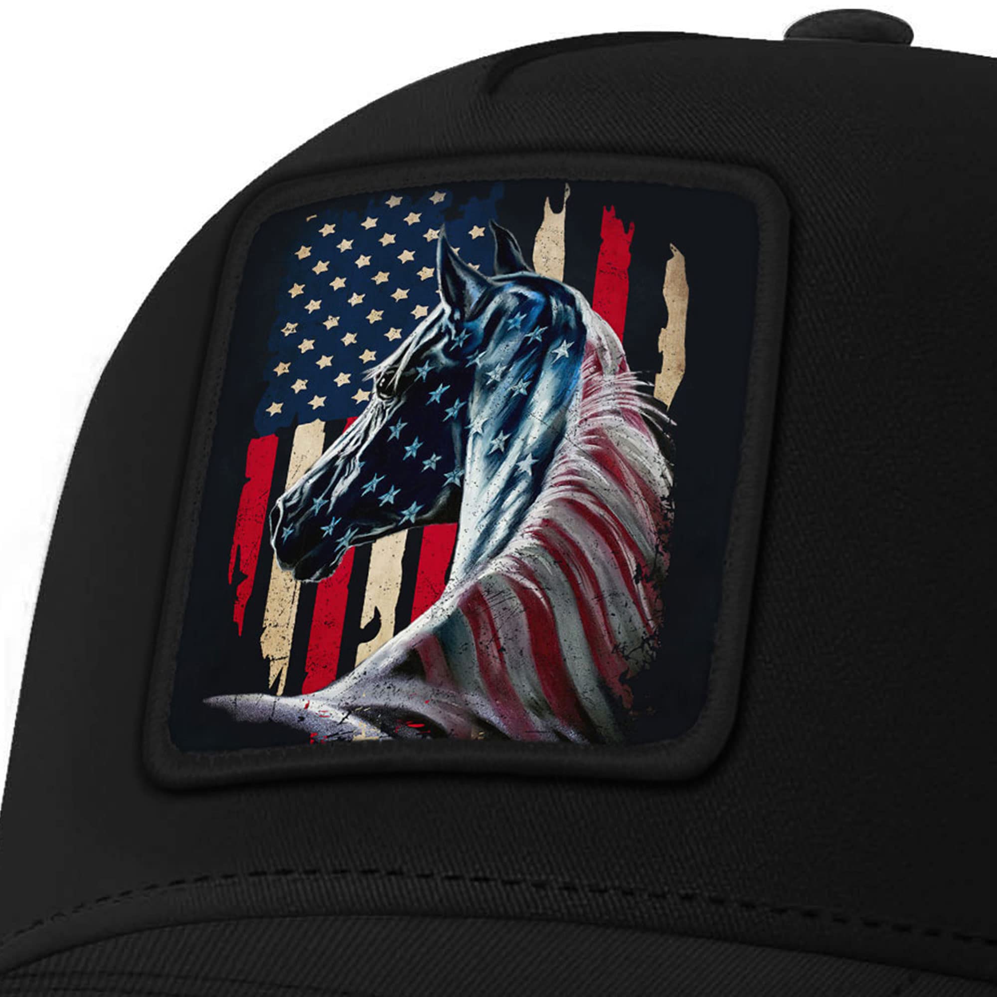 Asvance Trucker Hat - American Horse Mesh Back Baseball Cap for Mens - USA Horse Embroidered Hats Black - Gift for Dad
