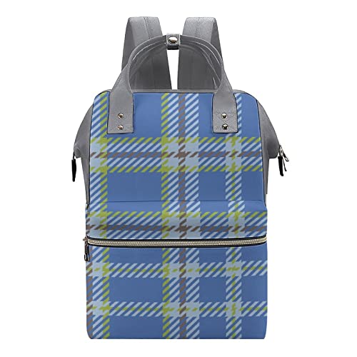Blue Tartan Buffalo Plaid Diaper Bag Backpack Large Capacity Mommy Bags Multifunction Nappy Bag Travel Back Pack Gray-Style
