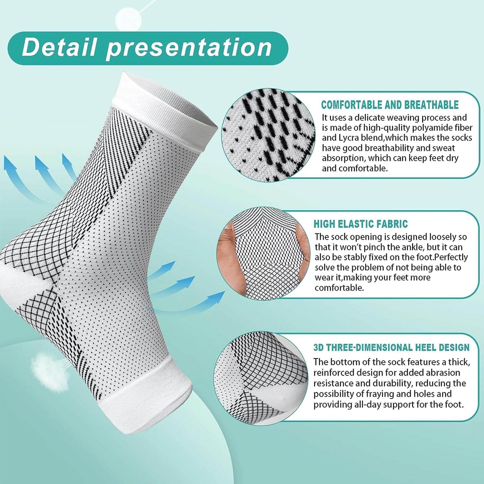 AGERALIY 2 Pairs Upgraded Neuropathy Socks - 20-30mmHg Compression Socks for Men&Women,Ankle Brace Plantar Fasciitis Socks for Arch Support,Achilles Tendonitis,Foot Edema & Fatigue(Black+White,L/XL)