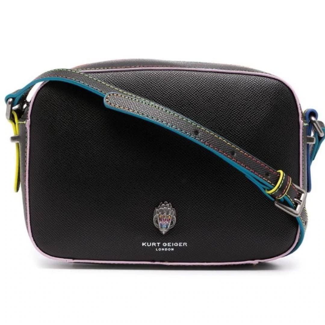 Kurt Geiger Women’s Richmond Leather Rainbow Stitch Camera Bag Crossbody, Black