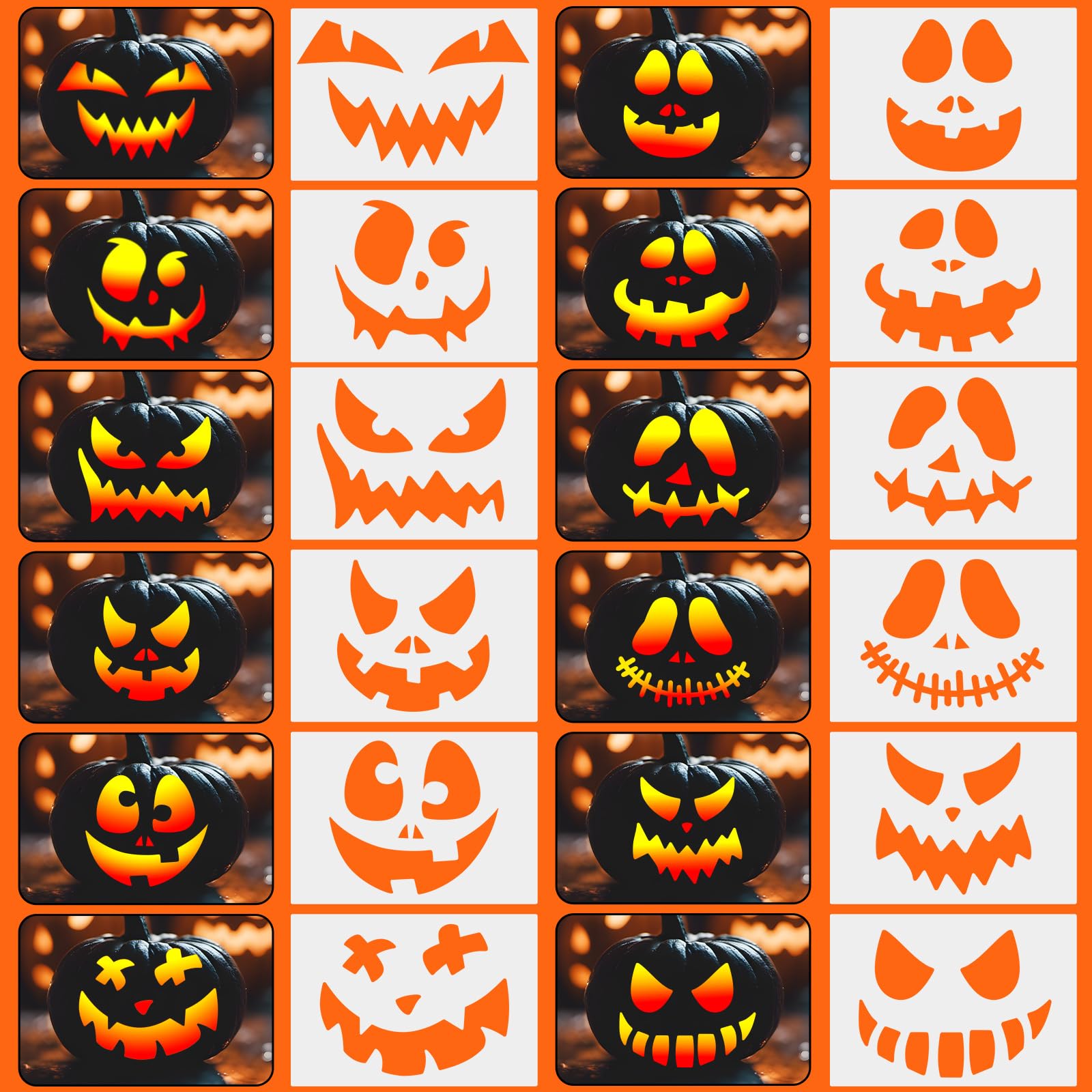 Blosssound 12 Sets Halloween Pumpkin Carving Kit Includes Professional Heavy Duty Carving Tools DIY Stencil Sheets Pumpkin Buckets Table Cover Hammers for Halloween Door Decorations Family Party