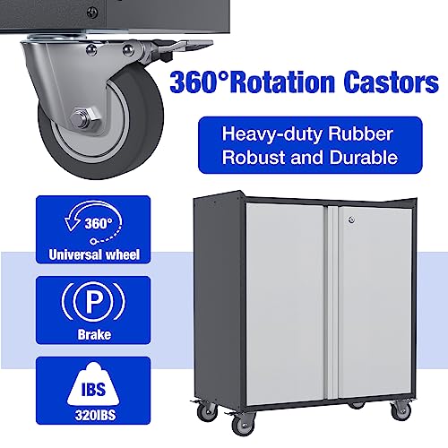 Aobabo 2 Door Tool Cabinets for Garage, 35.4 Inches Lockable Garage Storage Cabinet, Locking Metal Storage Cabinet with Wheels, Rolling Tool Chest, Assembly Required, Black/Gray