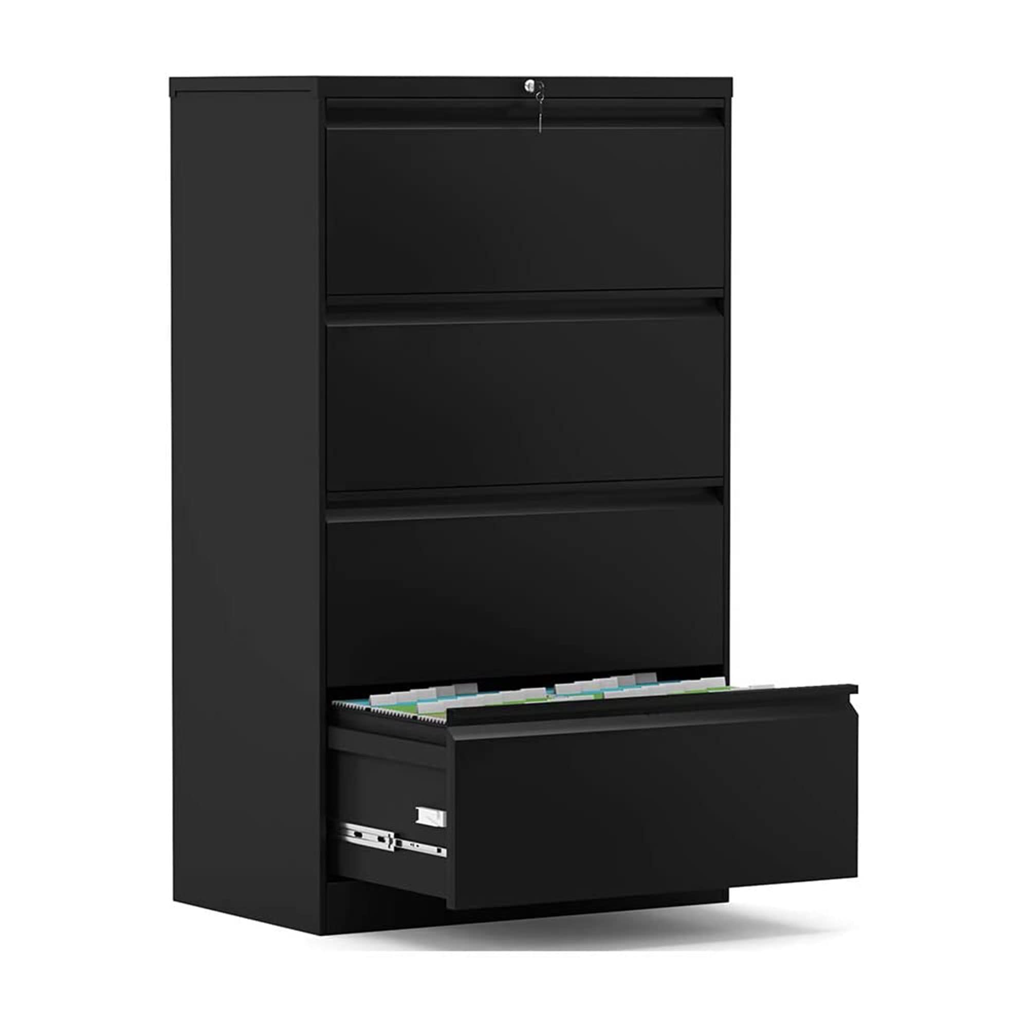 Aobabo 4 Drawer Lateral File Cabinet,Office Filing Cabinet with Lock,Metal Files Cabinet for Office,52'' Office File Cabinets with 4 Drawers,Black,Assembly Required