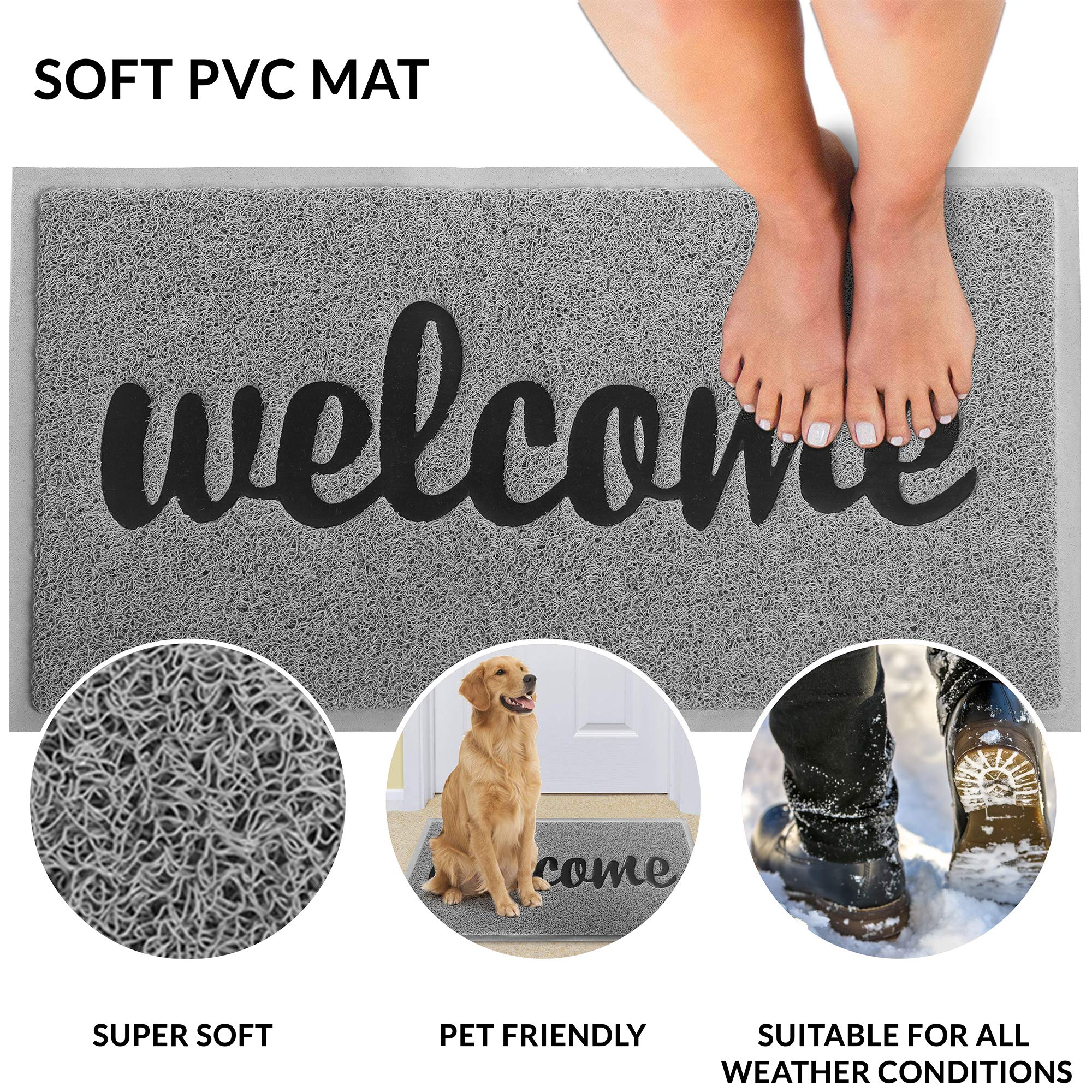 ANKO PVC Super Absorbent Outdoor Welcome MAT(30x18 inches) – Non-Slip Net Backing, Heavy Duty, Waterproof, Easy Clean, Low Profile Mat for Entry, Dust Trapper, Eco-Friendly