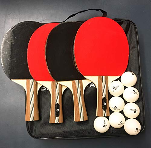 BackyardAllStar | Table Tennis - Ping Pong Paddle Set - 4 Wooden Paddles and 8 Balls with Carrying Bag Organizer for Travel and Storage