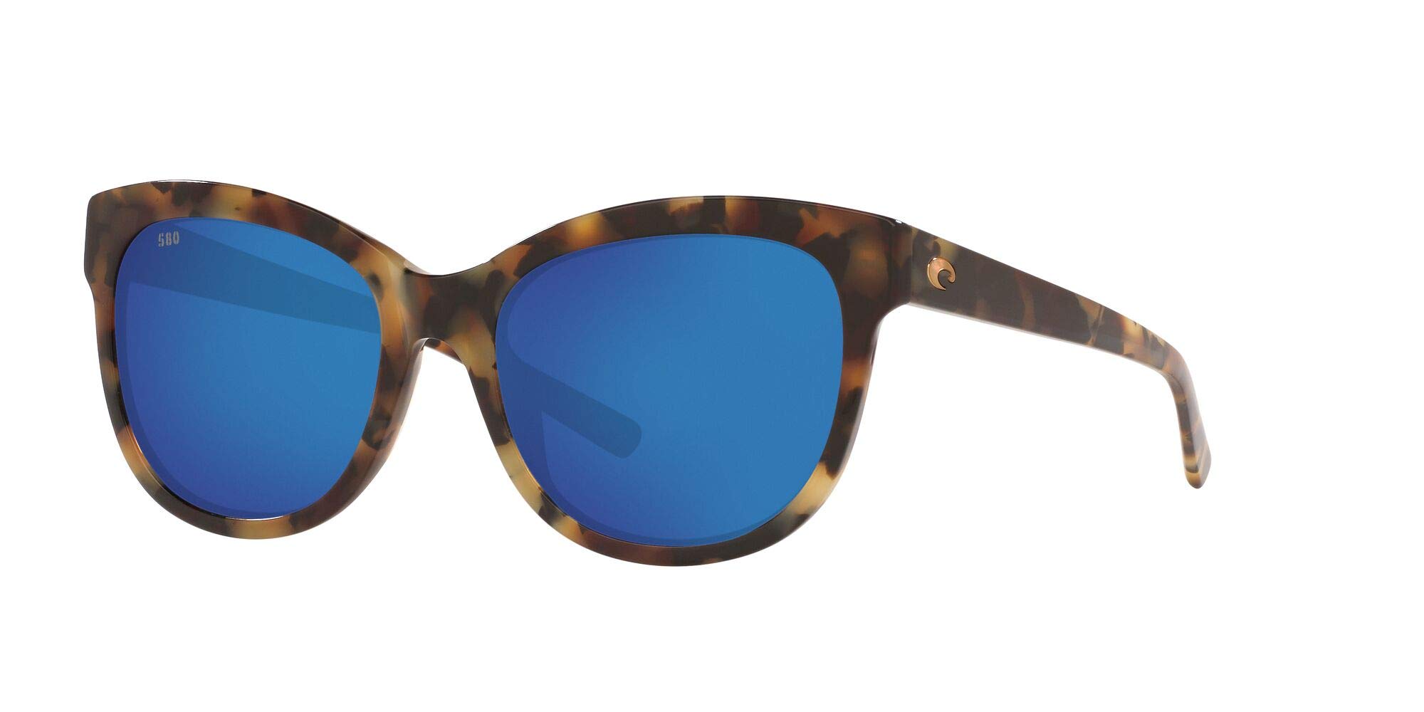Costa Del Mar Womens Bimini Square Sunglasses, Shiny Vintage Tortoise/Grey Blue Mirrored Polarized-580G, 54 mm