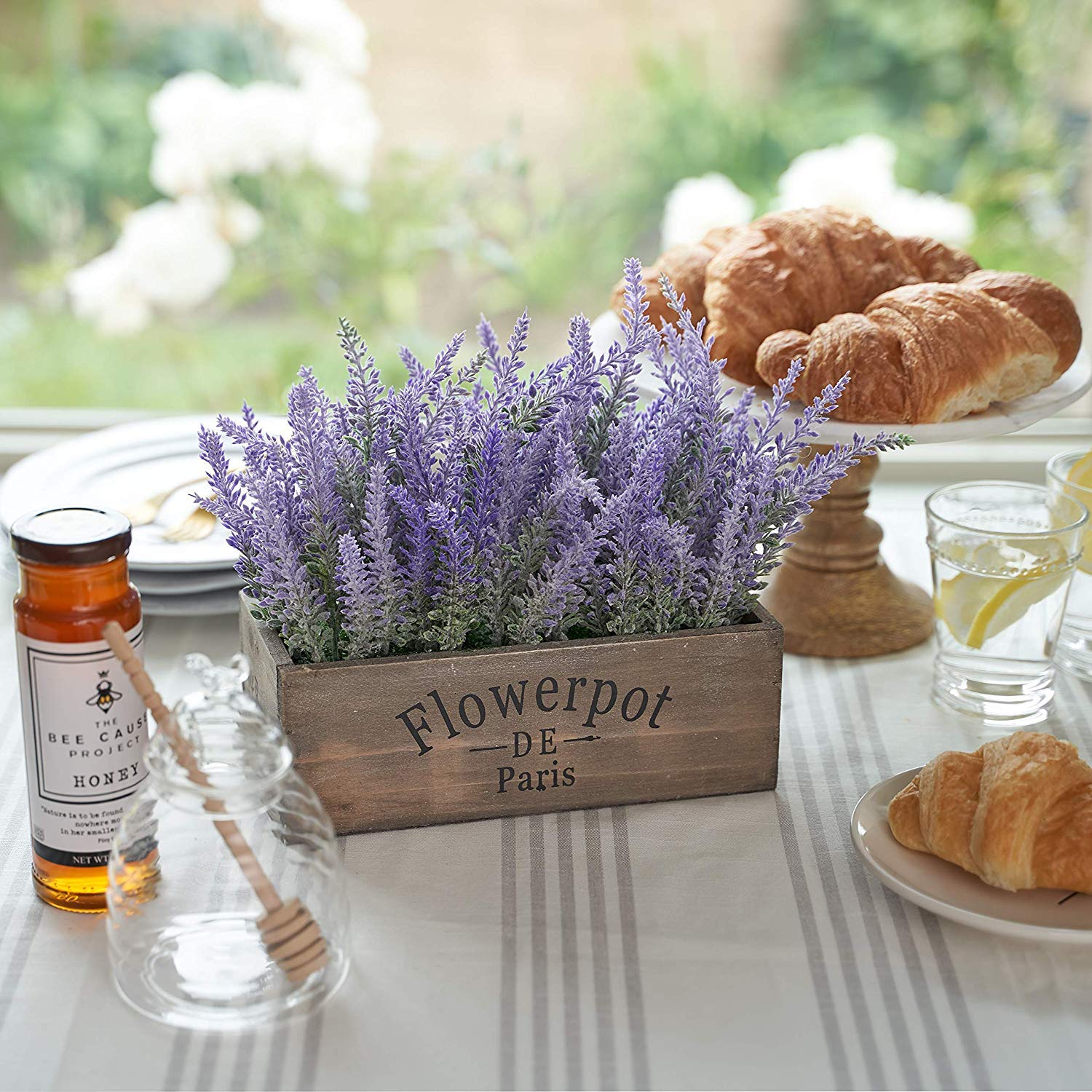 Artificial Mini Potted Flowers Plant Lavender for Home Decor Party Wedding Garden Office Patio Decoration (Wooden Pot)