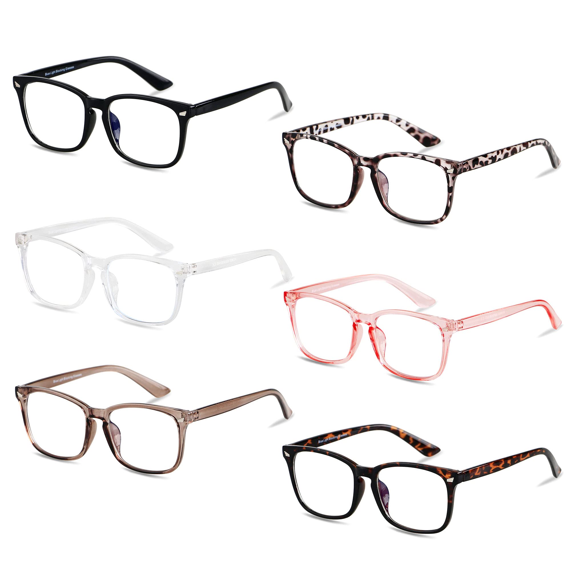 ANDWOOD Blue Light Blocking Glasses Women Men 6 Pack Computer Fashion Nerd Bluelight Blocker Frame Square Oversized Big
