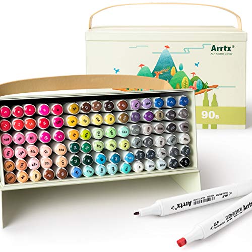 Arrtx Markers Alcohol Markers ALP 90 Colors with Dual Tips, Permanent Art Marker Pen for Artist Adults Coloring, Drawing, Comic, Anime, Manga, Illustration, Painting,Sketching,Christmas Gift